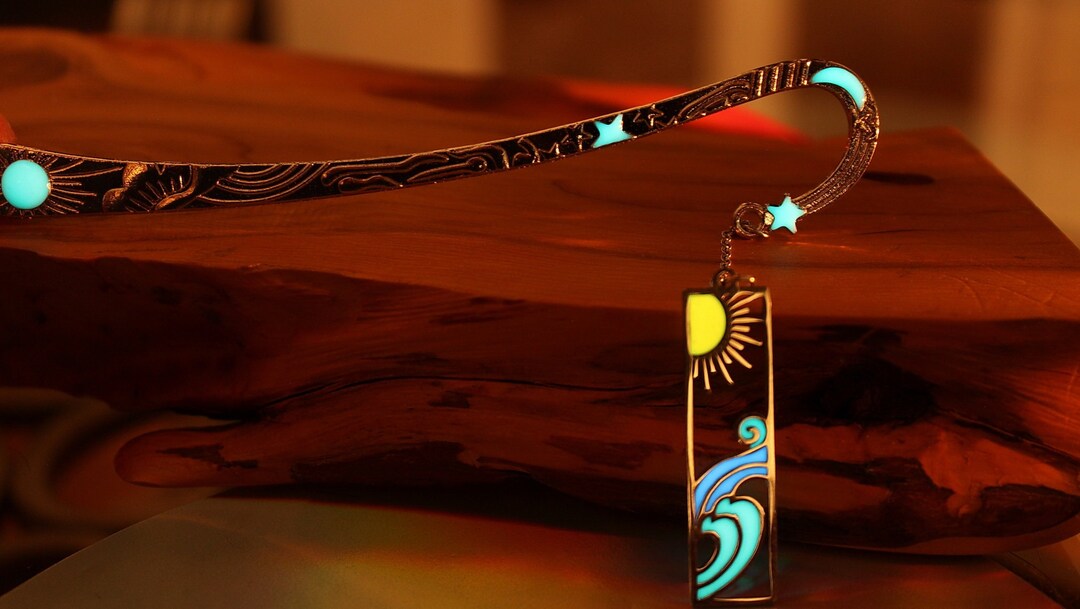 Silver Sky Bookmark / Glow in the Dark / Moon Sun Bookmark / Clouds and ...