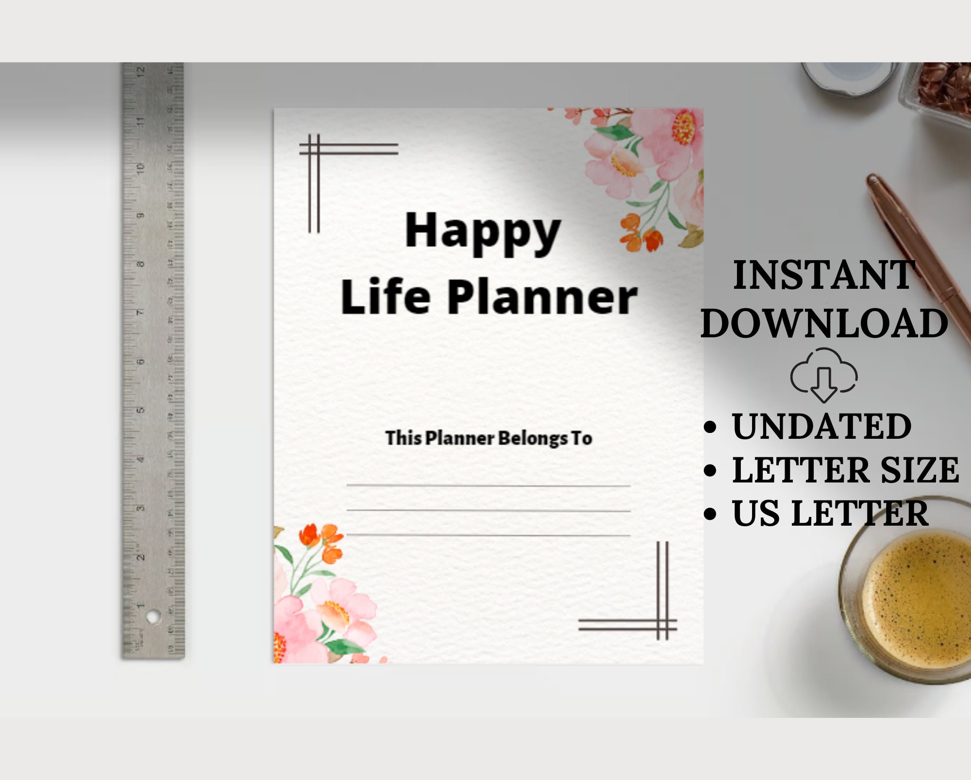 Happy Life Planner, Printable Life Planner, Undated Life Planner, Printable Planner Bundle ...