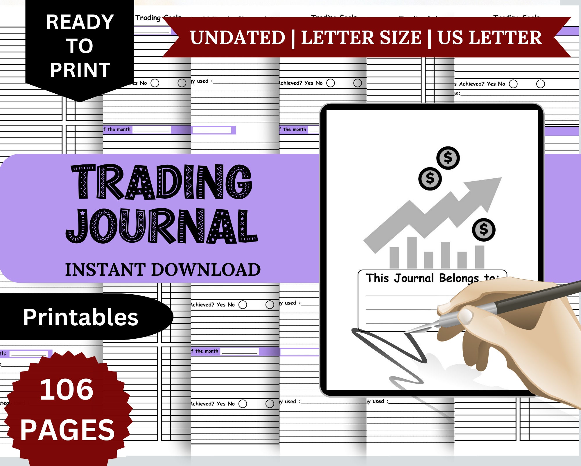 Trading Journal, Stock Market Planner, Financial Tracker, Business ...