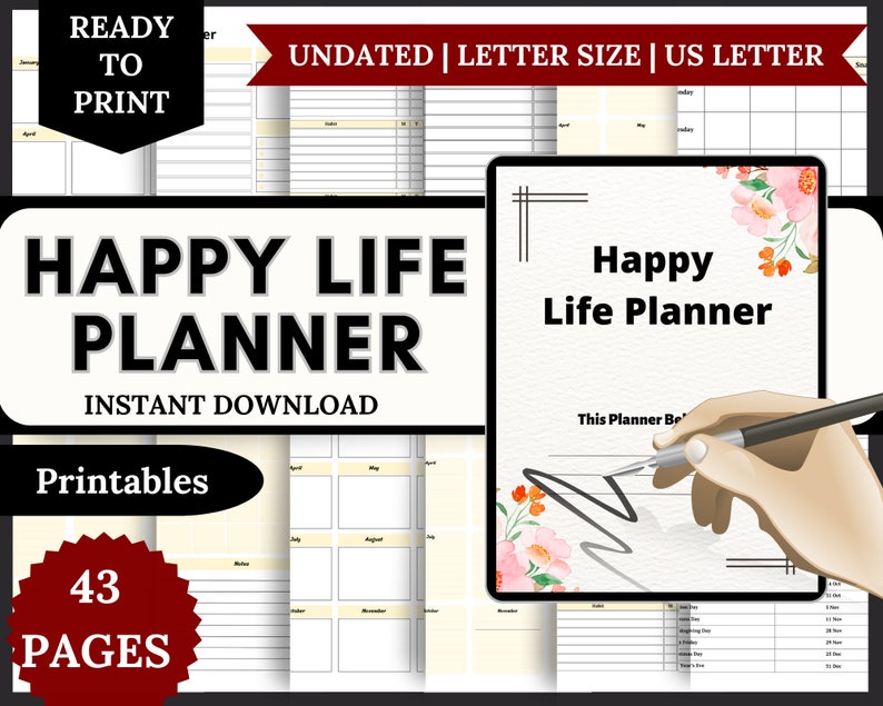 Happy Life Planner, Printable Life Planner, Undated Life Planner ...