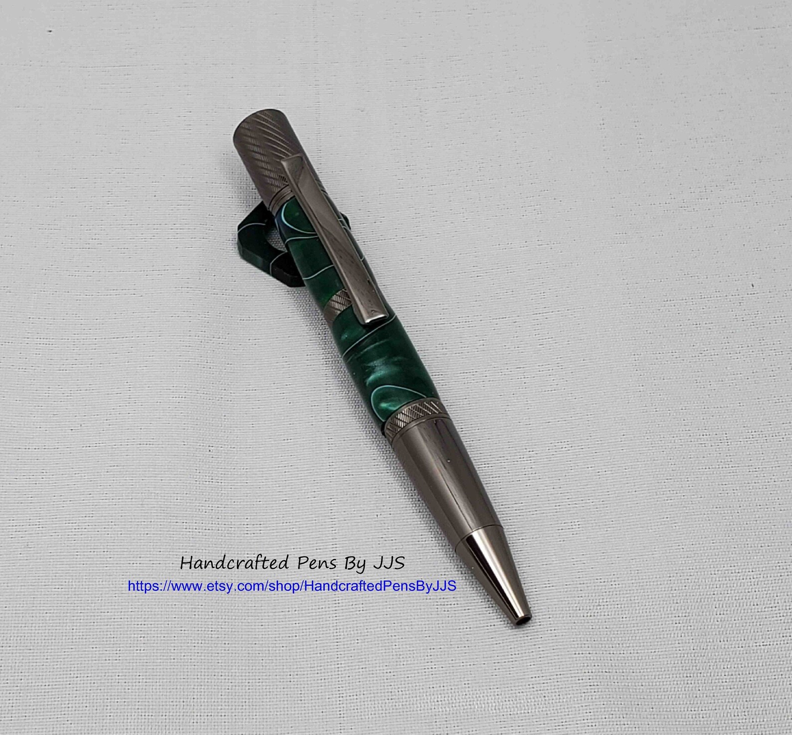 Pluma Ballpoint Pen, Gunmetal Plating, Single Twist, Rain Forest Green ...