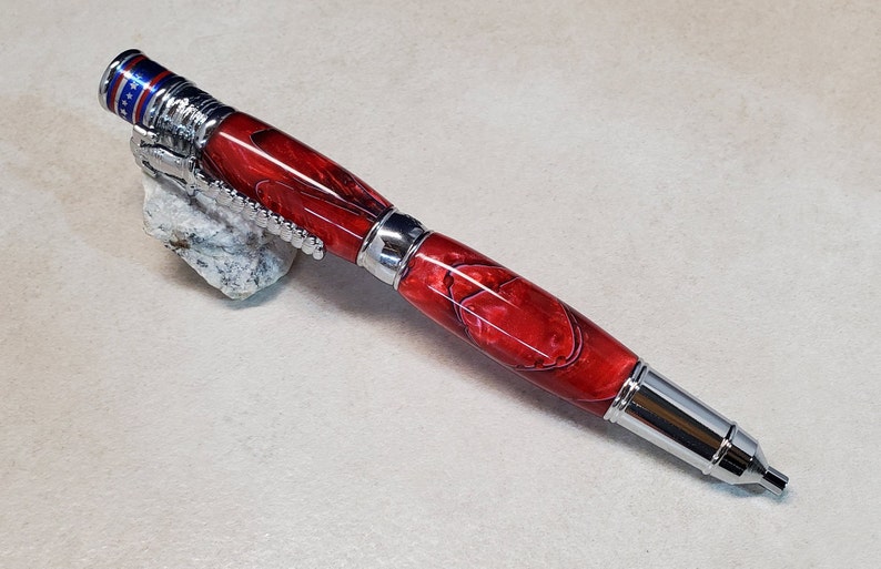 Chrome Liberty Bell Twist Pen With Scarlet Mesh Acrylic - Etsy