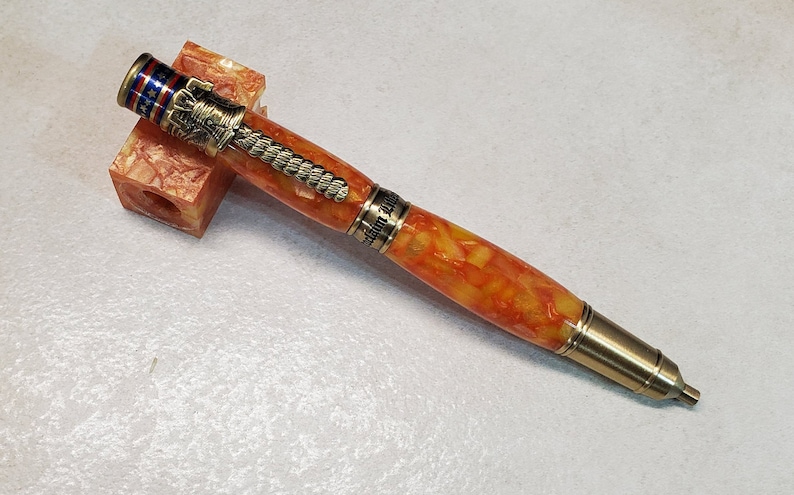 Antique Brass Single Twist Liberty Bell Pen With Copper Sunflower ...