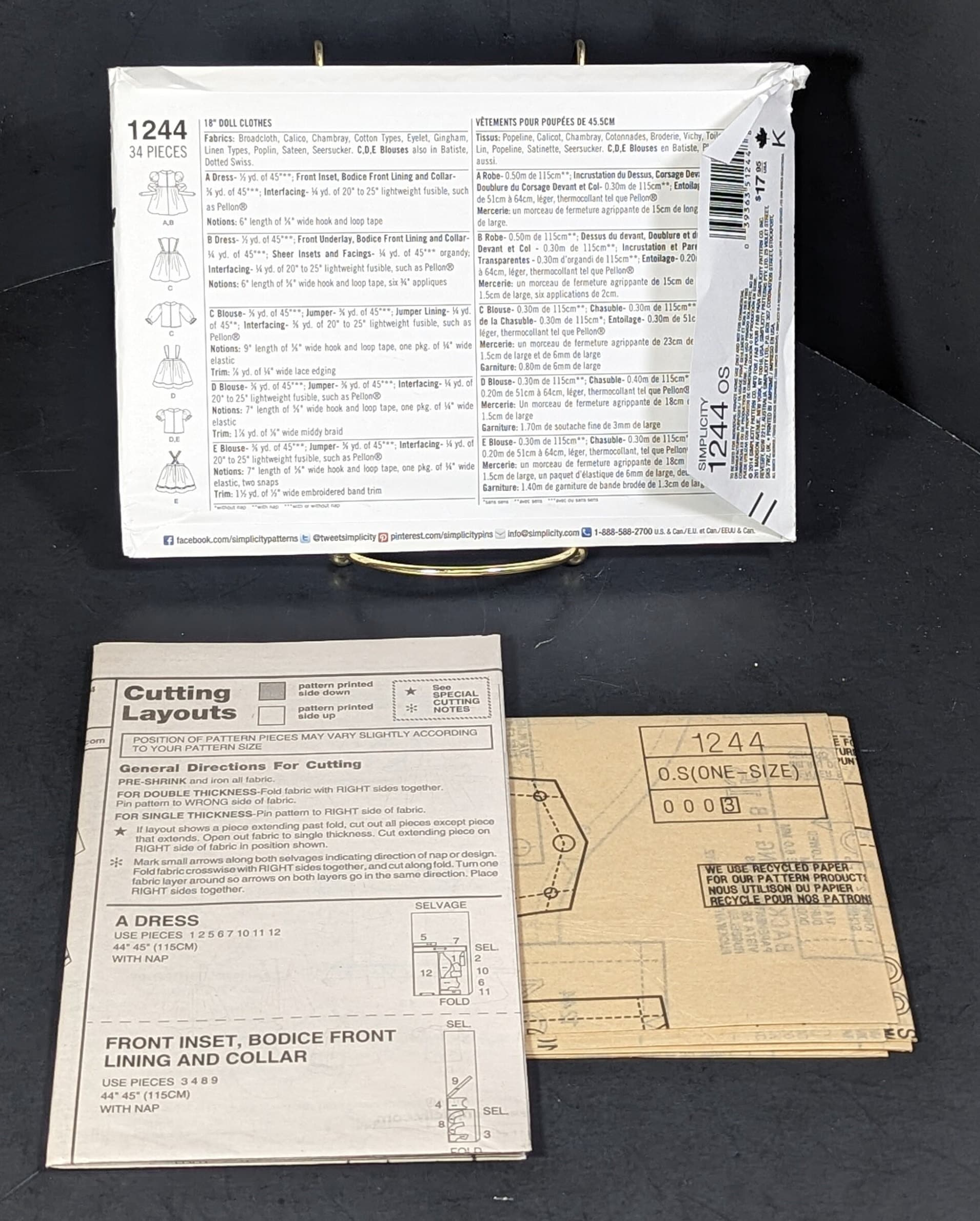 Simplicity 1244 Pattern Vintage Style 18 Doll Clothes One Size Out of ...