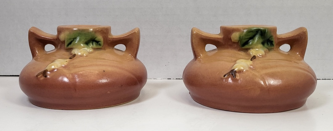 Roseville Pottery Candlesticks Candle Holders Pink Brown Snowberry - Etsy