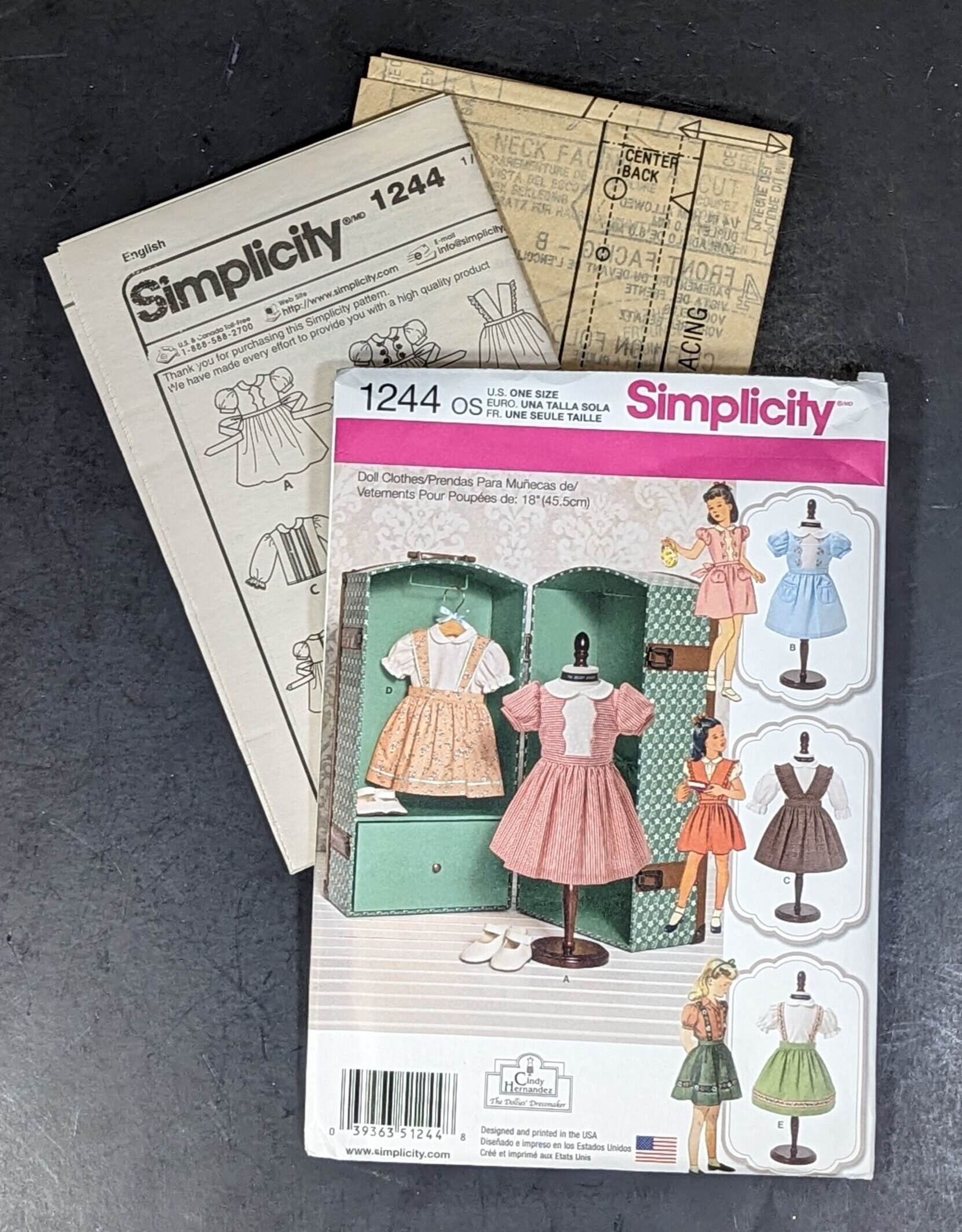 Simplicity 1244 Pattern Vintage Style 18 Doll Clothes One Size Out of ...
