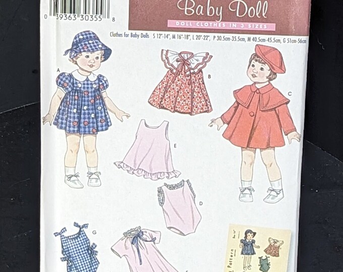 Simplicity 3879 Sewing Pattern Baby Doll Clothes S 12-14" M 16-18" L 20 ...
