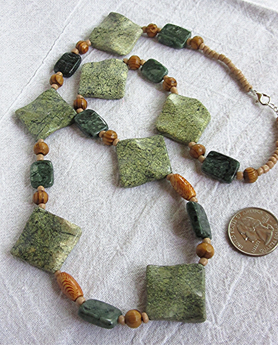 Large Green Stone Bead Necklace - Etsy