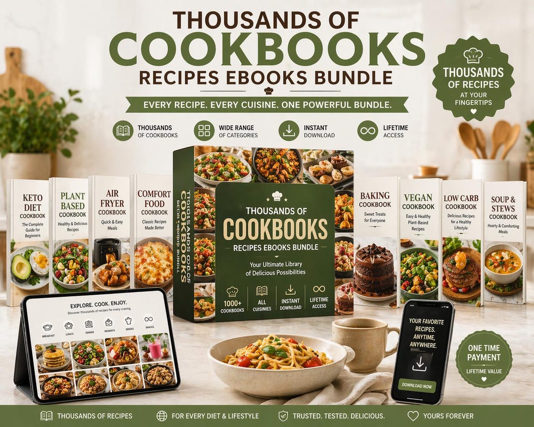 Cookbook Bundle Digital Download, Recipe Ebooks Bundle, Thousands of ...