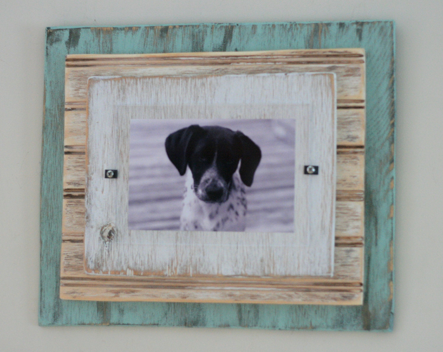 5x7 Distressed Handmade Picture Frame - Sea Glass Green, Creams & White ...