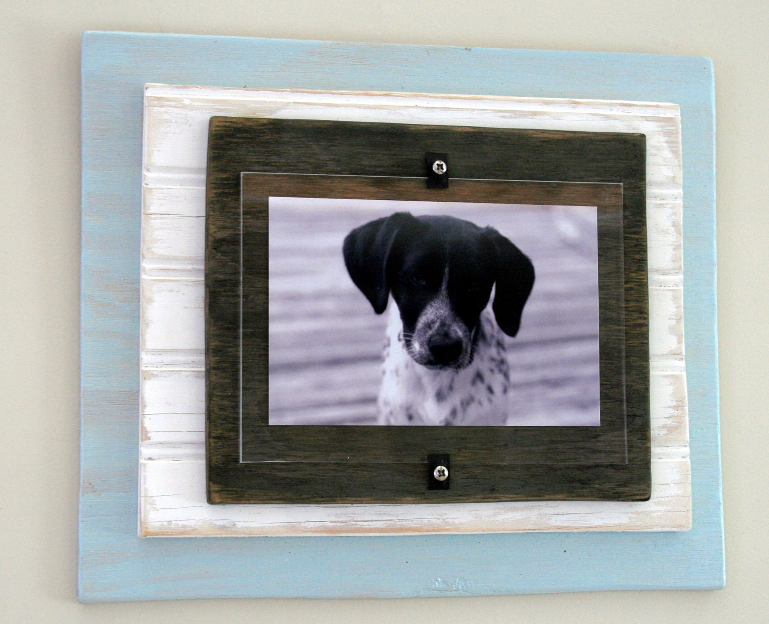 Distressed Handmade Picture Frame Shiny Light Blue & White - Etsy