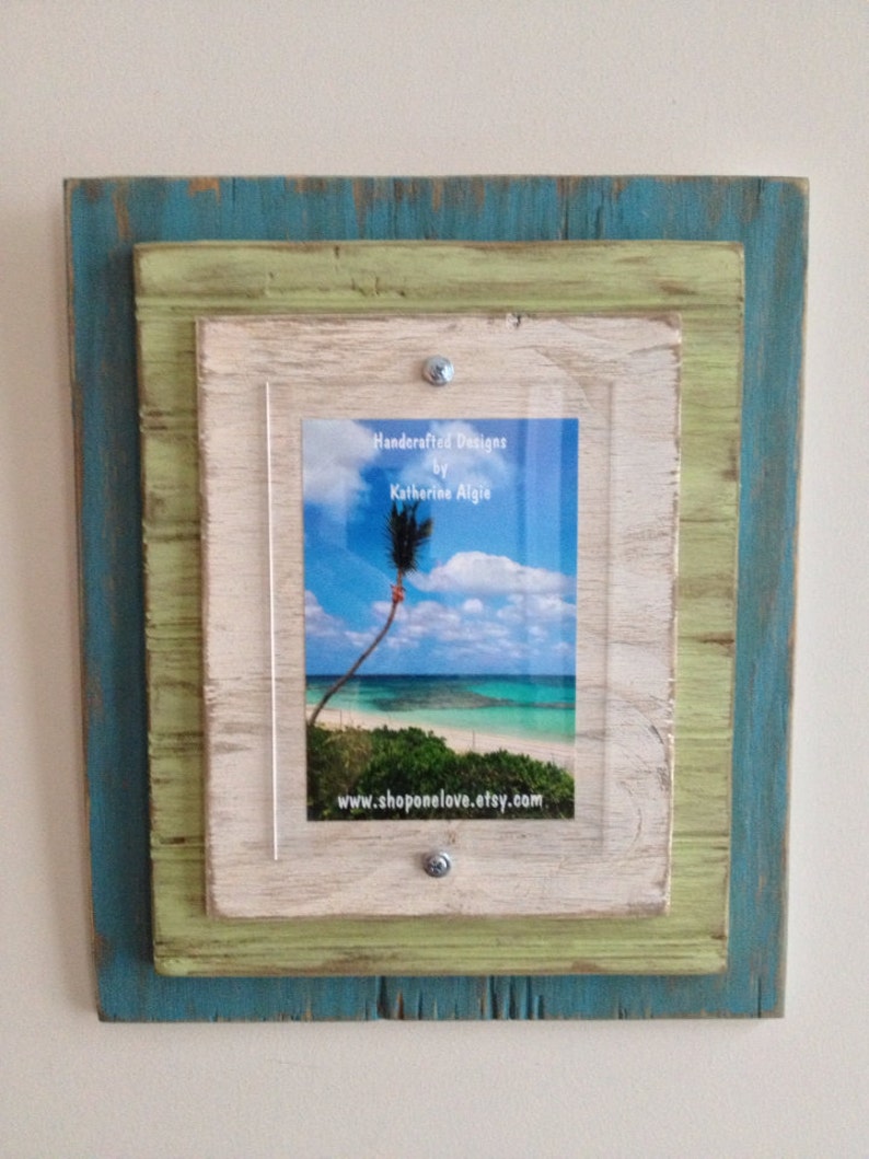 5 X 7 Distressed Handmade Picture Frame Aqua Lime Green & - Etsy