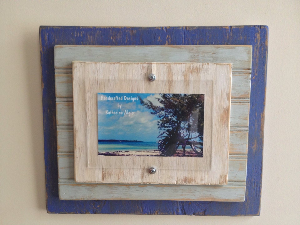 5 X 7 Distressed Handmade Picture Frame - Blue, Pale Blue & White - Etsy