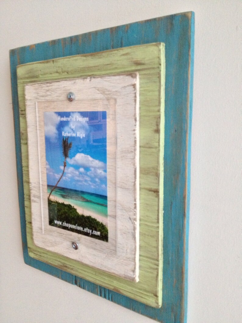 5 X 7 Distressed Handmade Picture Frame Aqua Lime Green & - Etsy
