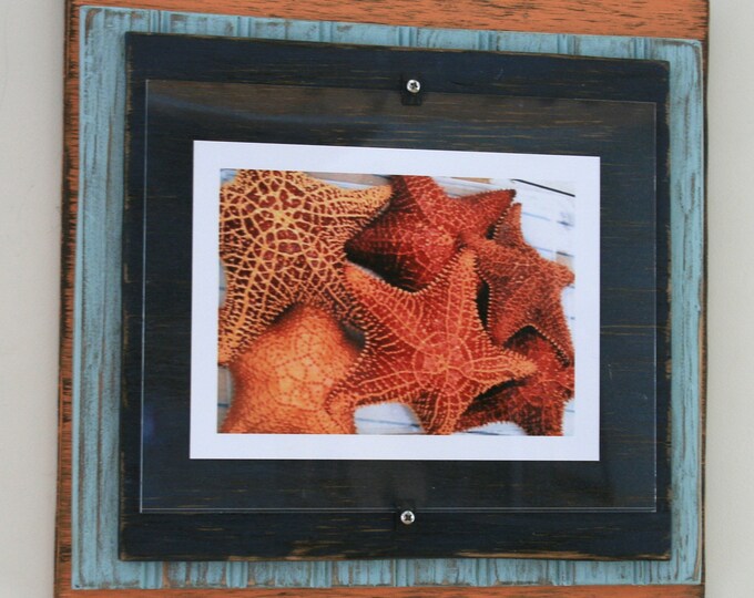 8 X 10 Distressed Handmade Picture Frame Navy Blue, Light Blue & Orange ...