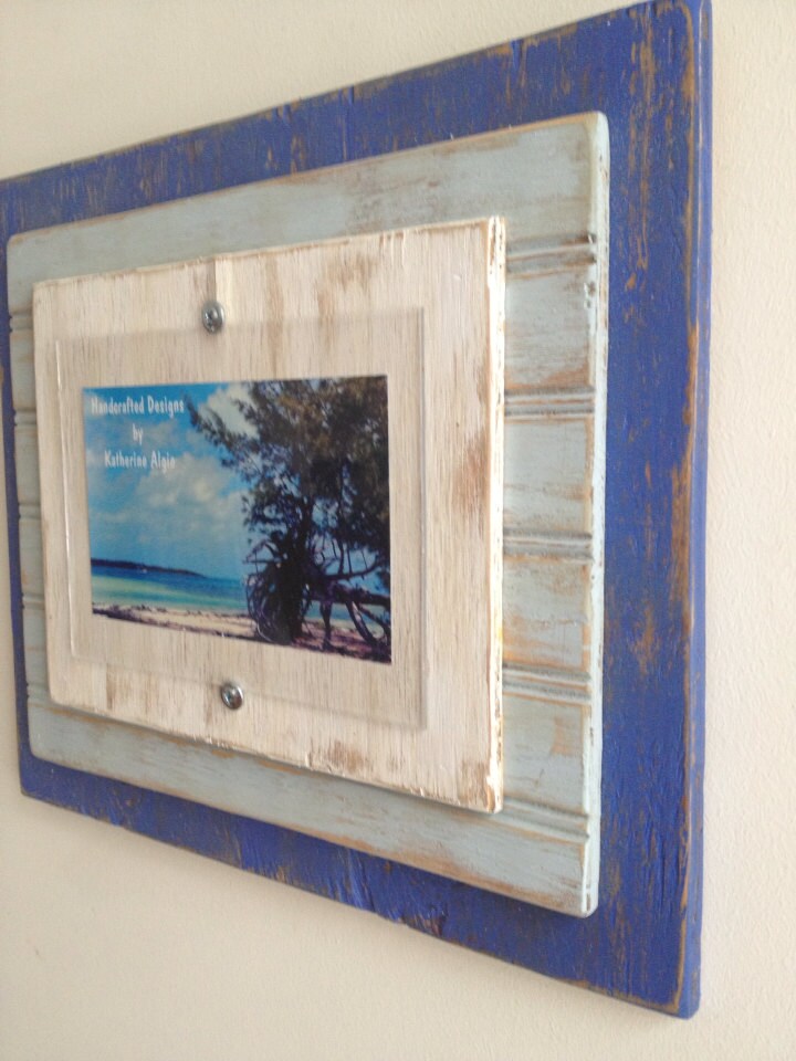 5 X 7 Distressed Handmade Picture Frame - Blue, Pale Blue & White - Etsy
