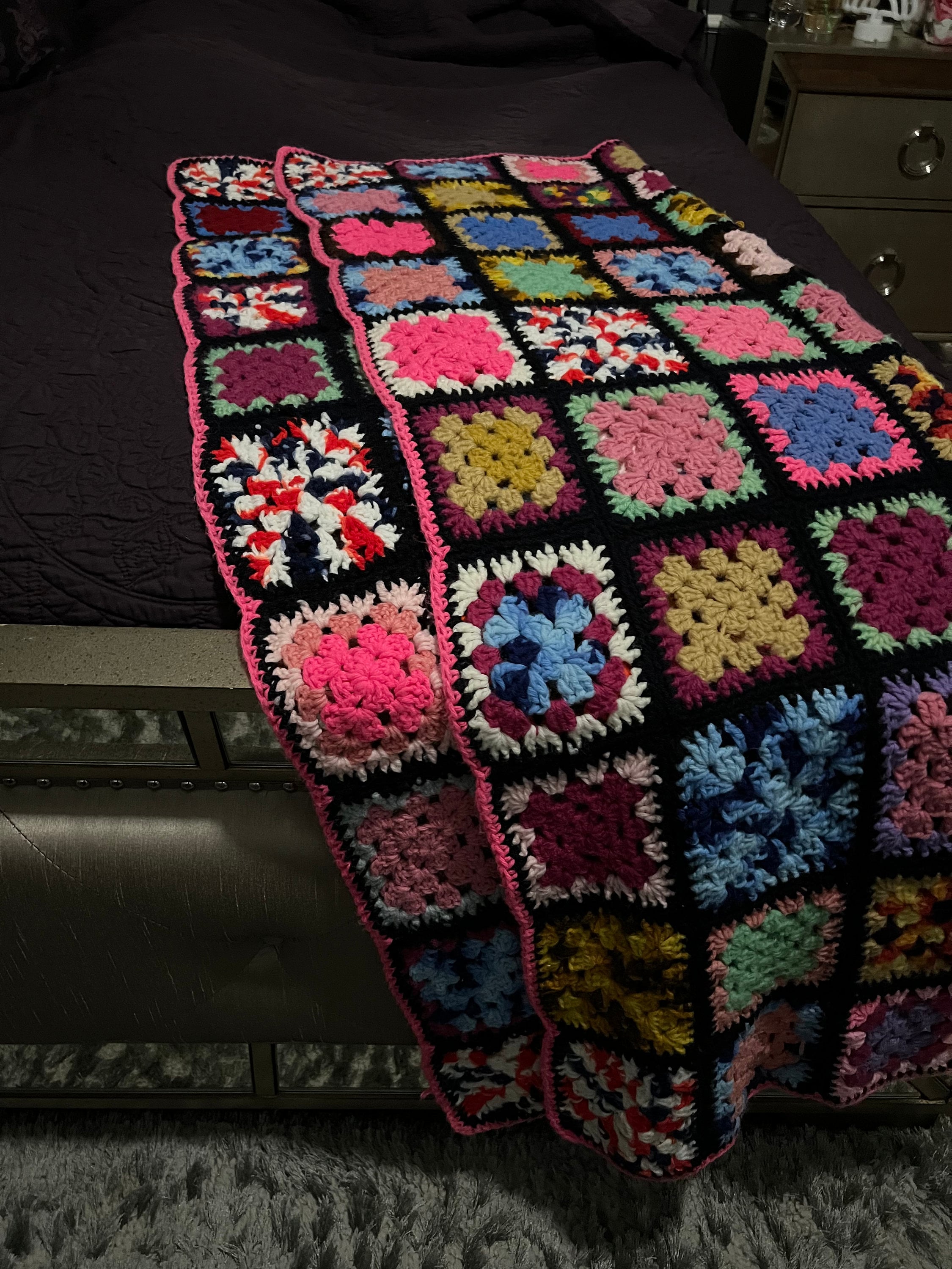 Vintage Colorful Bohemian Granny Square Crochet Blanket - Etsy