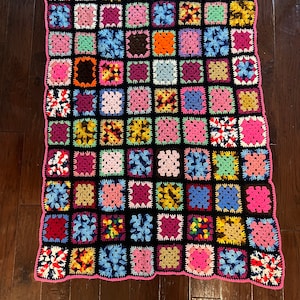 Vintage Colorful Bohemian Granny Square Crochet Blanket - Etsy