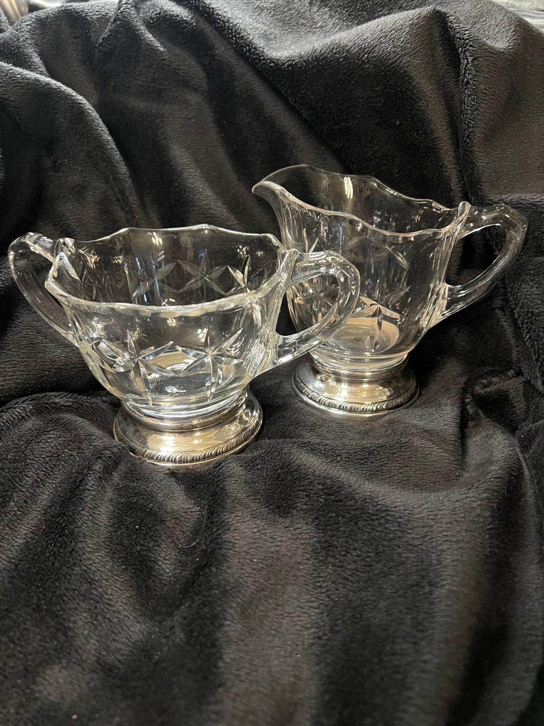 Sheffield Vintage Crystal and Sterling Cream and Sugar Set - Etsy