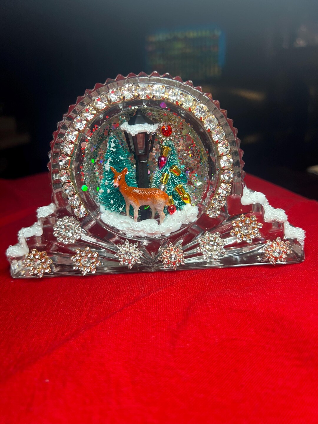 Crystal Rhinestone Diorama Christmas Wintery Table Glass Ornament With ...