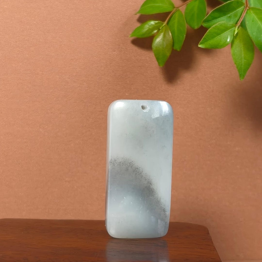 Natural Soft Nephrite Jade Pendant, Ink Wash Tablet, Minimalist Jewelry ...