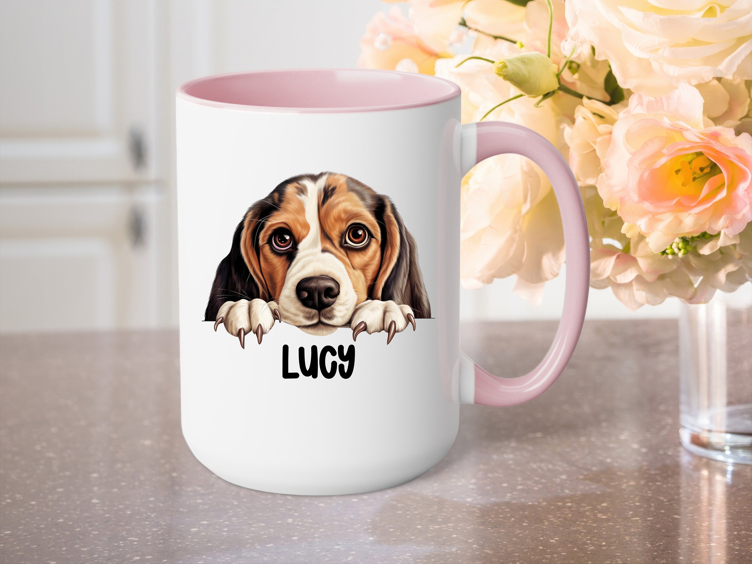 Personalized Beagle Mug Peeking Beagle Dog Lover Mug Dog Name Cup ...