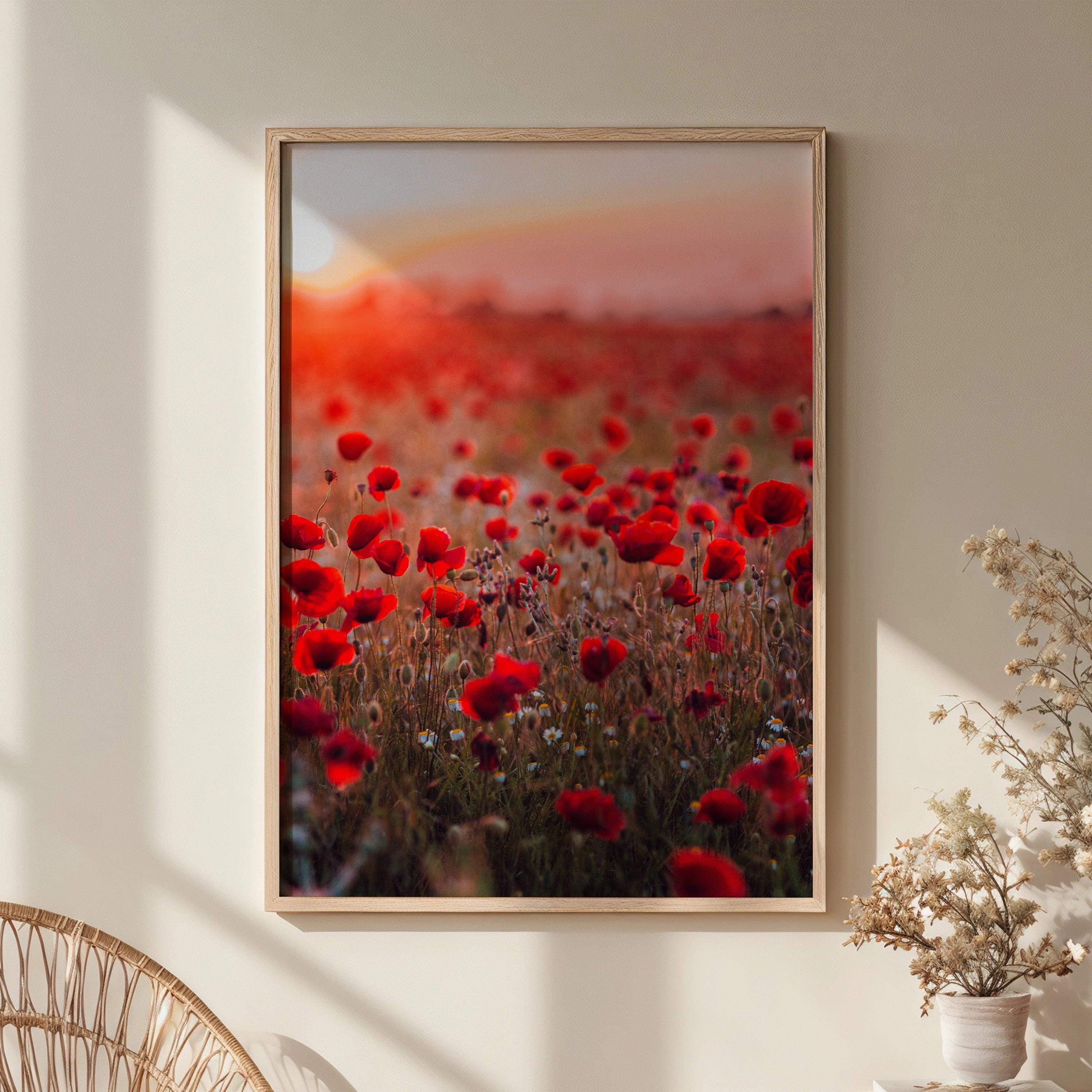 Poppy Landscape Nature Poster Print - Flower Field Wall Art - Sunset ...