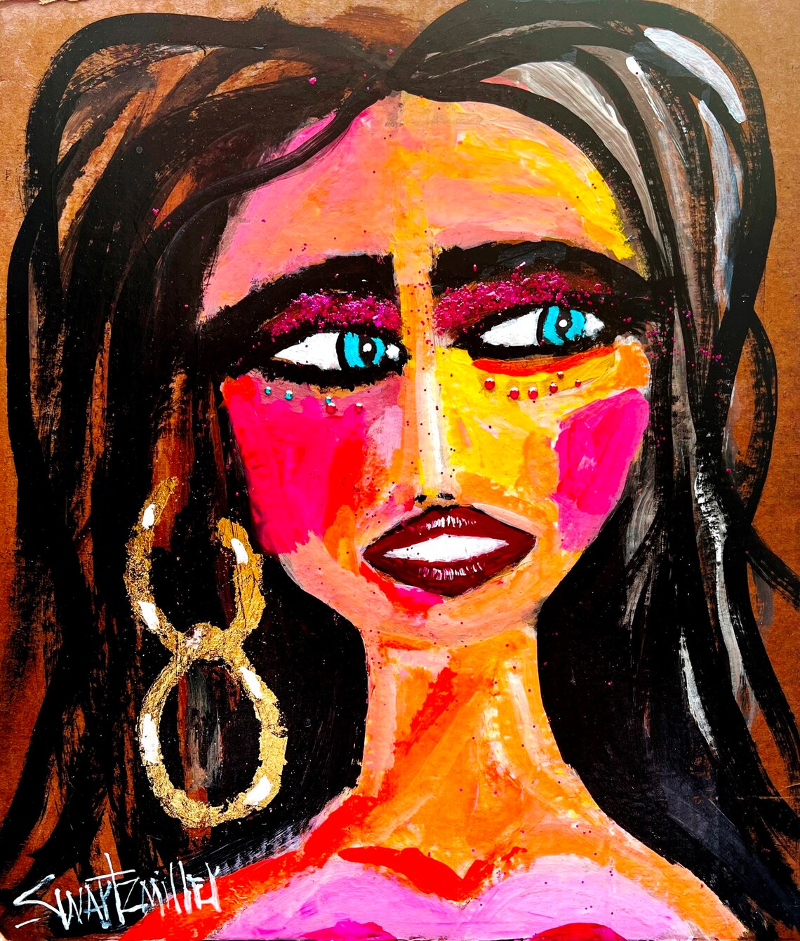 Acrylic Upcycled Cardboard Portrait Painting SHIPS FREE Unique ...