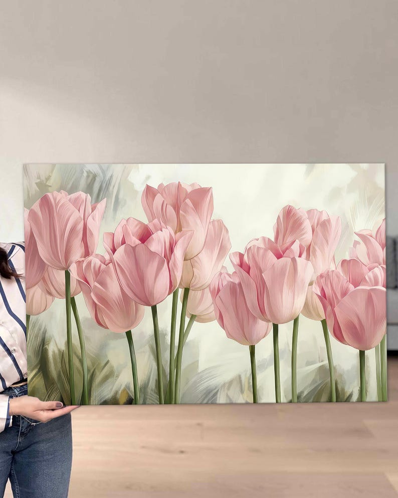 Pink Tulips Canvas Art, Floral Wall Decor, Tulip Lover Gift, Framed ...