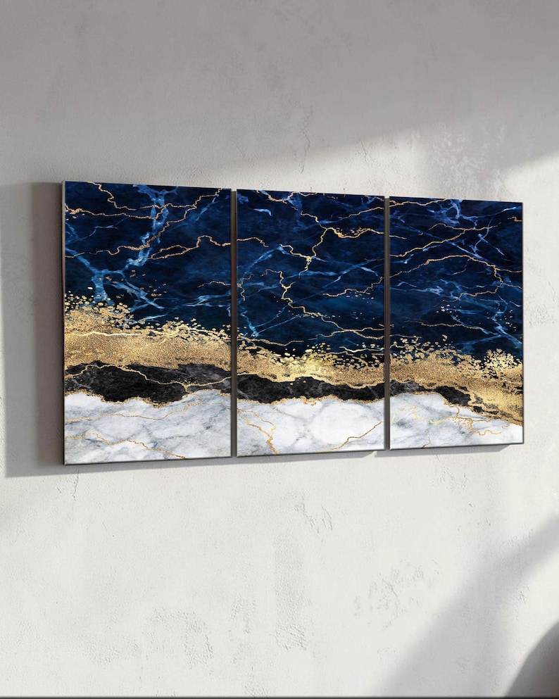 Navy Blue Marble Canvas, Abstract Marble Wall Decor, Modern Luxury Home ...