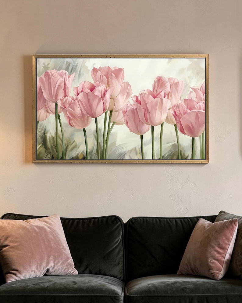 Pink Tulips Canvas Art, Floral Wall Decor, Tulip Lover Gift, Framed ...