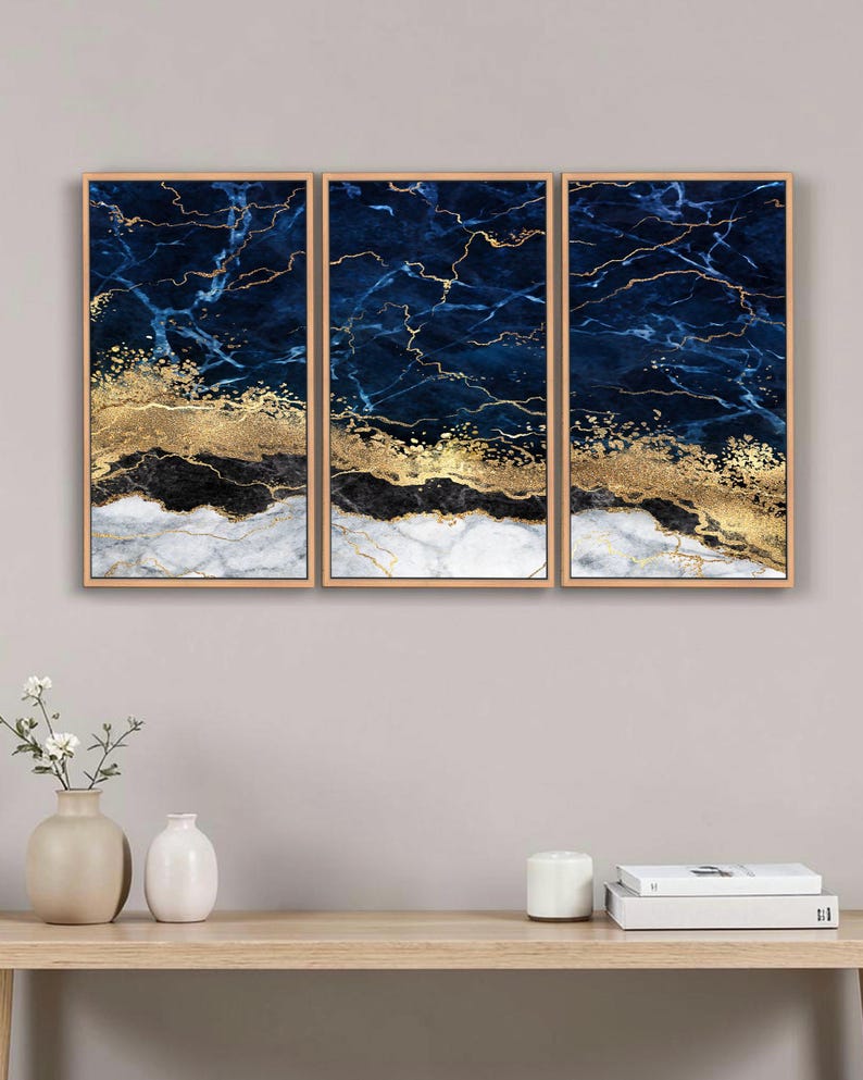 Navy Blue Marble Canvas, Abstract Marble Wall Decor, Modern Luxury Home ...