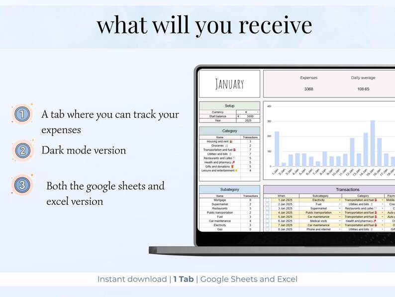 Expense Tracker Excel Google Sheets | Dark Mode Monthly Spending ...