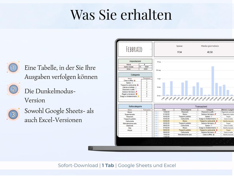 Haushaltsbuch Excel Google Sheets Deutsch | Finanzplaner Dark Mode ...
