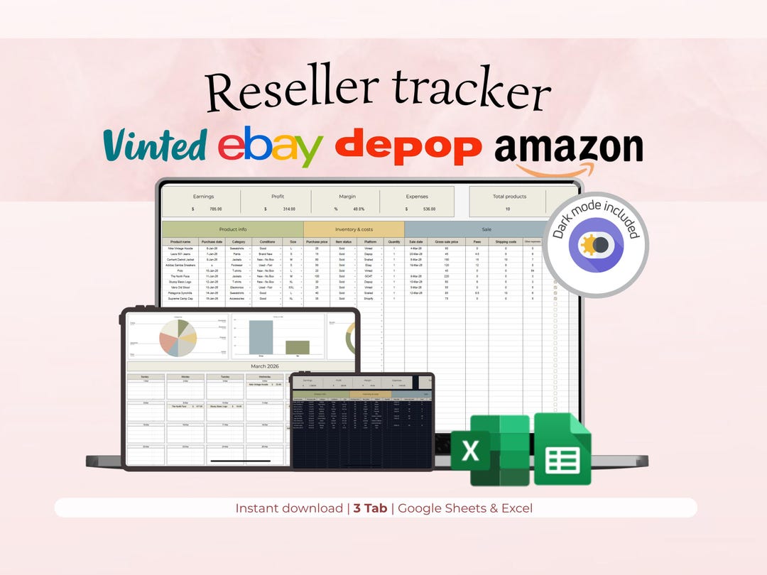 Reseller Tracker Spreadsheet for Vinted Depop Ebay Amazon | Google ...