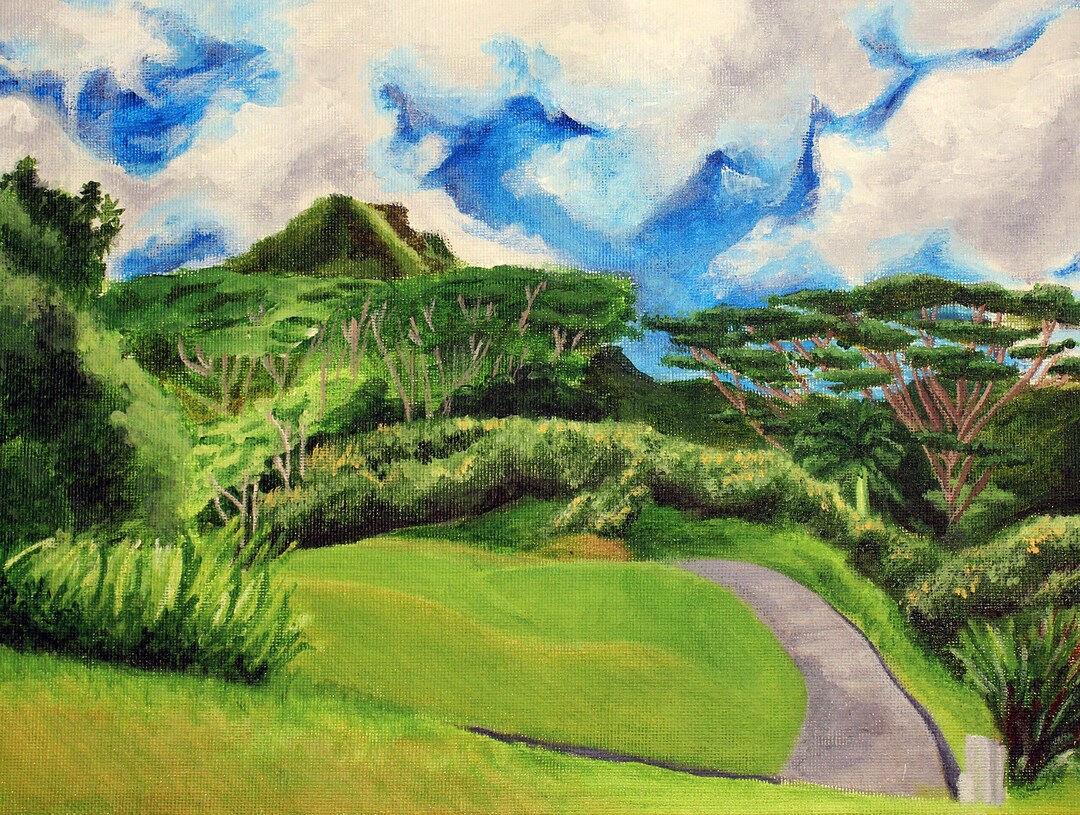 Oahu | Hawaii | Landscape | Art Print | Painting | Acrylic | Golfing - Etsy