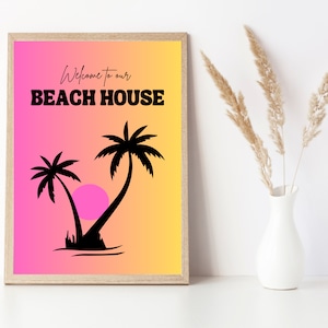 Beach House Welcome Sign | Bright Color Beach House Art | Printable Art ...