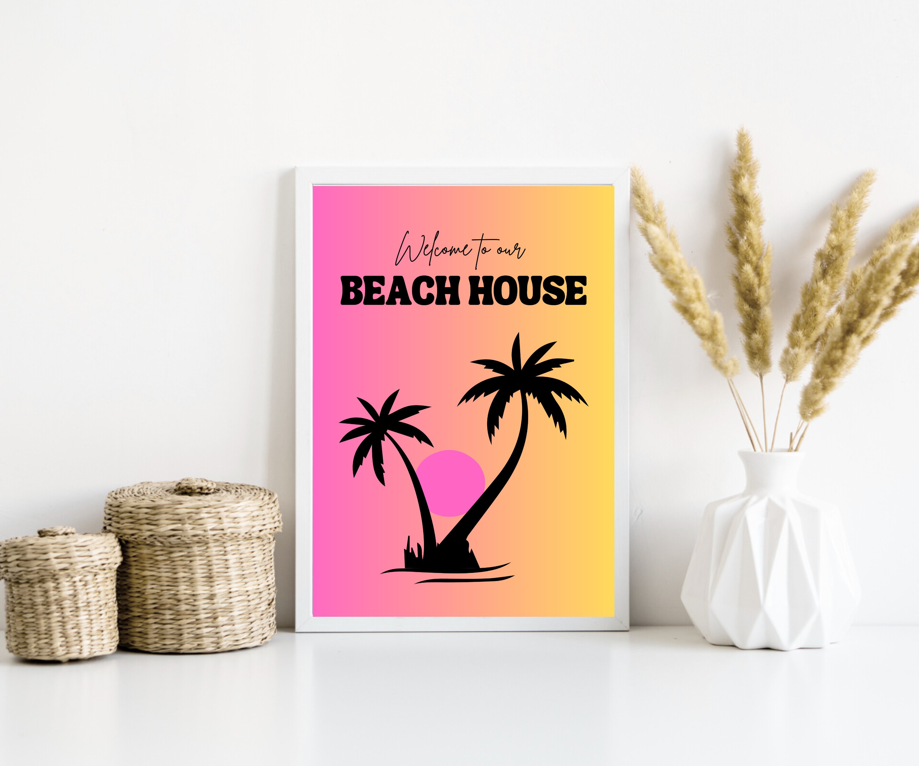 Beach House Welcome Sign Bright Color Beach House Art Printable Art ...