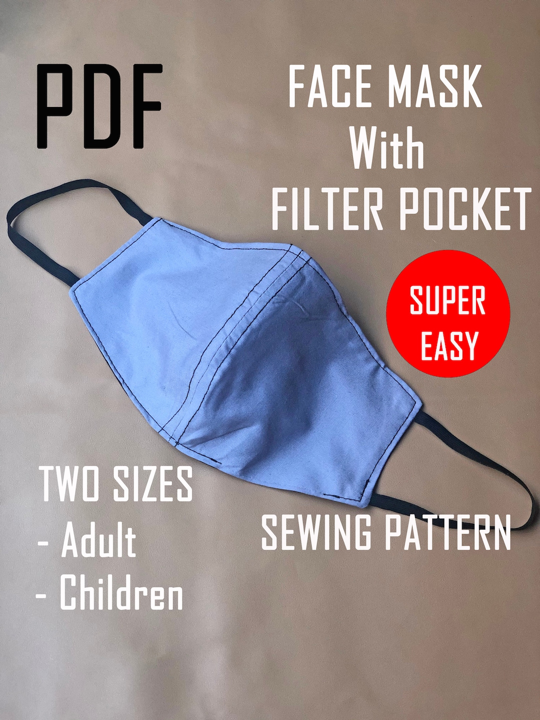 Face Mask Pattern, 2 Size Pattern, Adult Mask Pattern, Child Mask ...