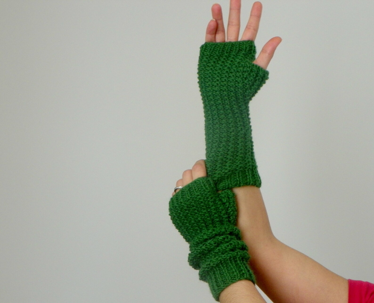 Knitting Fingerless Gloves Green Women Winter Fall - Etsy