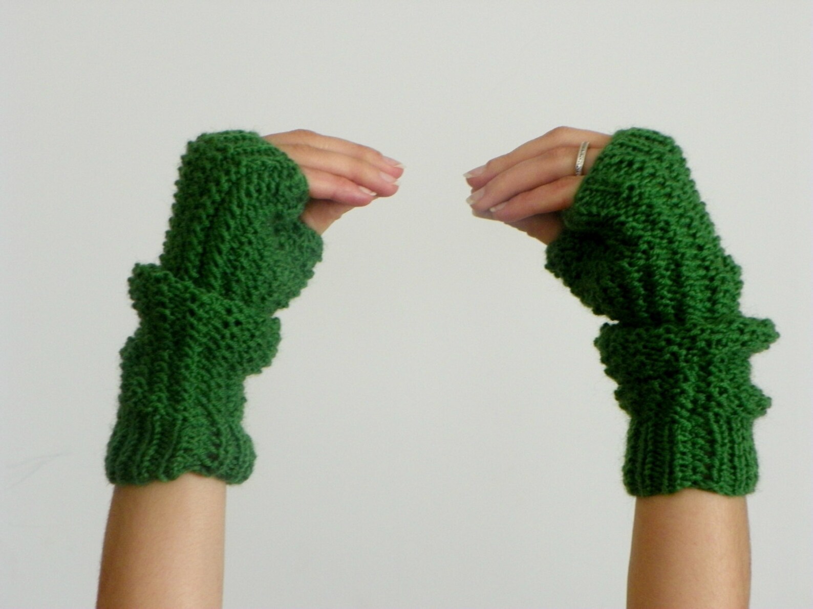 Knitting Fingerless Gloves Green Women Winter Fall - Etsy