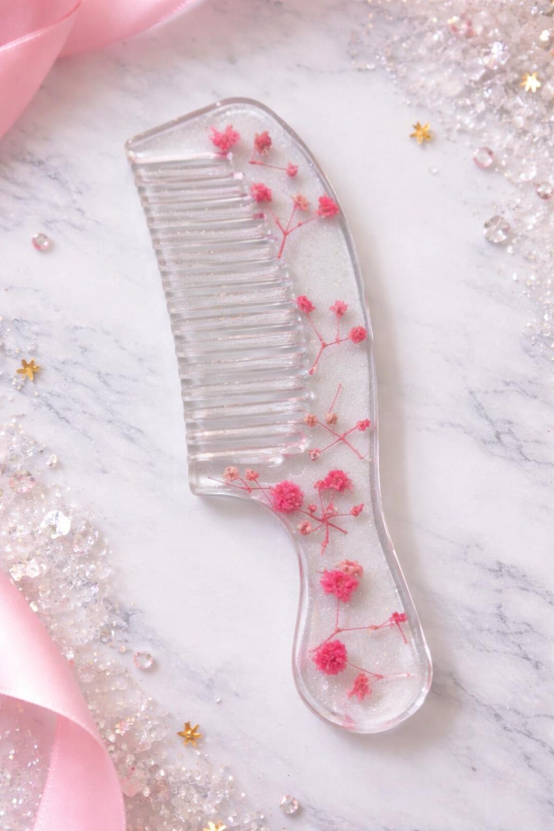 Resin Comb With Dried Flowers and Glitter – Handmade Hair Accessory - Etsy