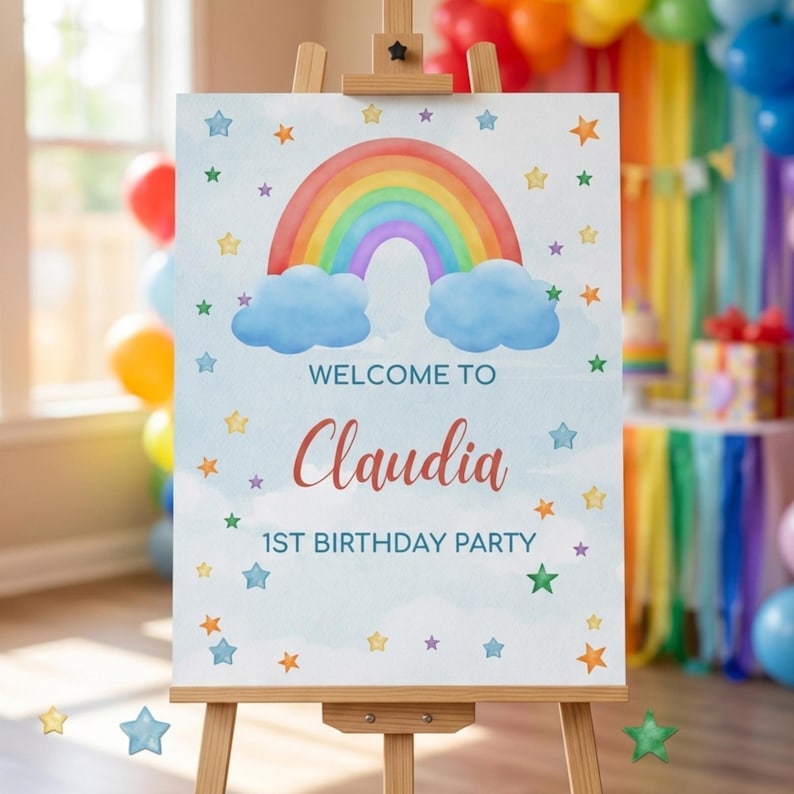 Editable Pastel Rainbow Birthday Invitation Bundle, Watercolor Party ...