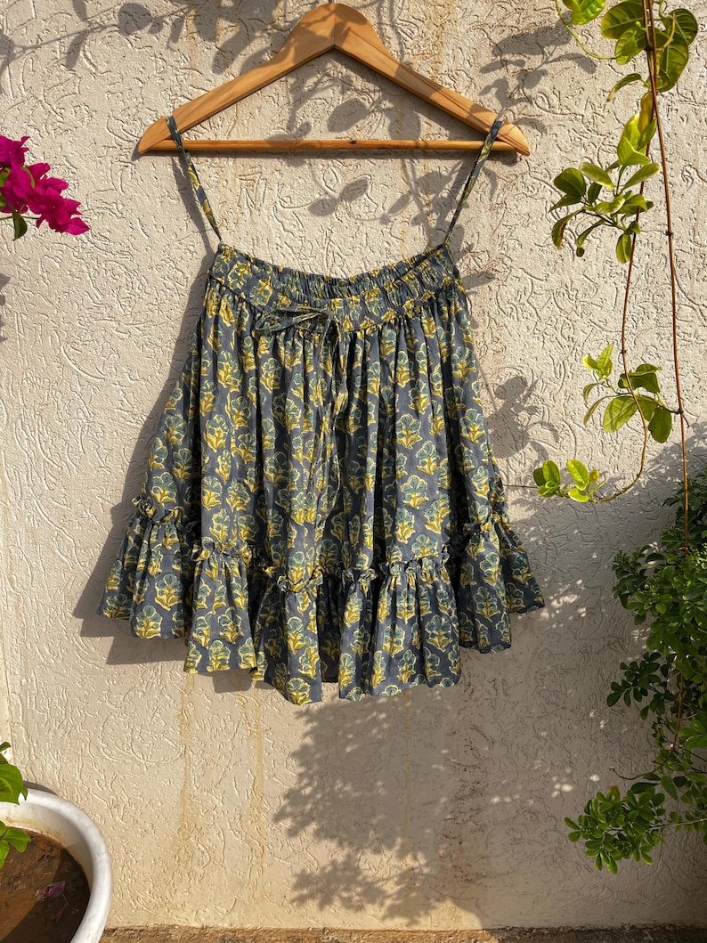 Hand Block Floral Print Cotton Mini Skirt – Boho Tiered Summer Style ...