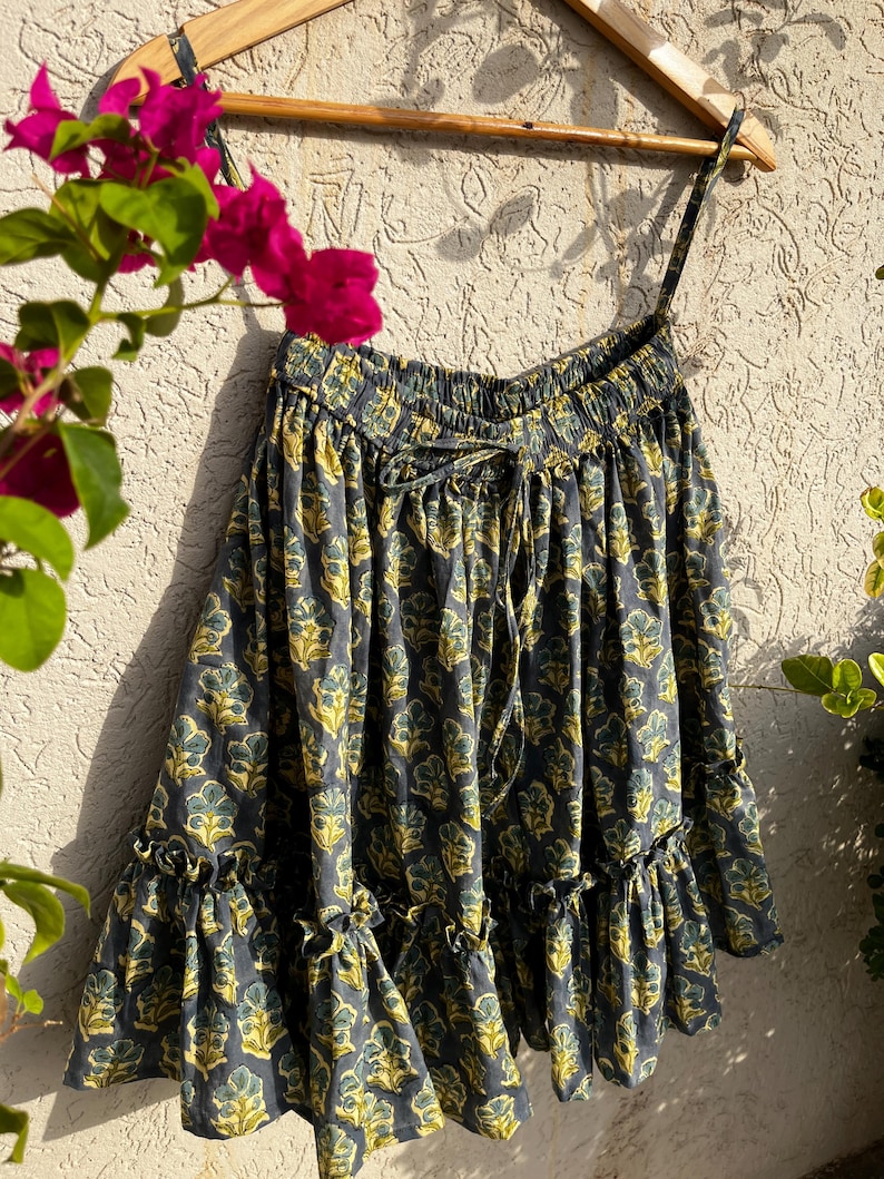 Hand Block Floral Print Cotton Mini Skirt – Boho Tiered Summer Style ...