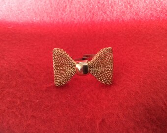 Items similar to Golden Tiny mesh Bow RING adjustable by Pardes israel ...