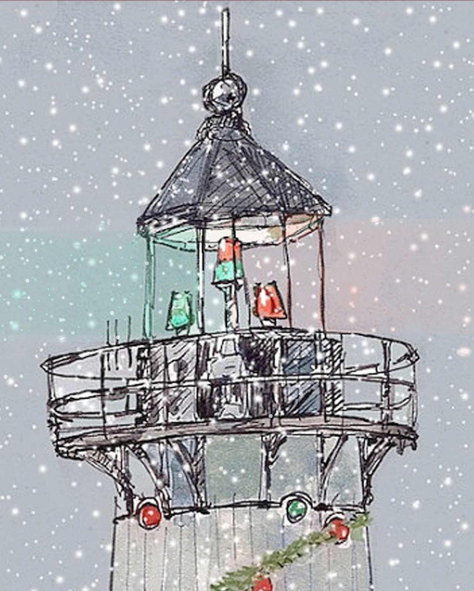 Christmas Lighthouse- Landscape Painting of Beautiful New England ...