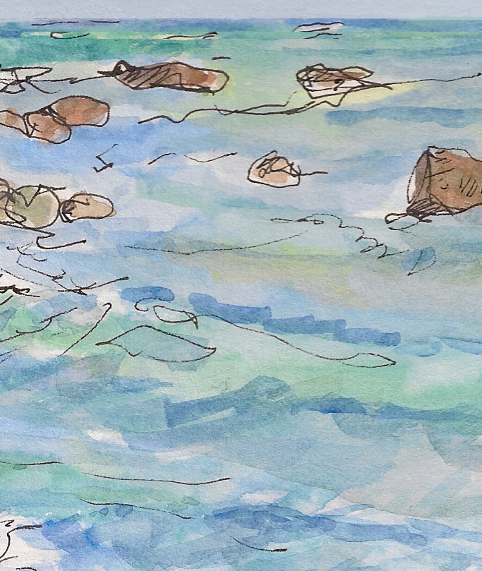 Ocean Seascape, Pen and Ink Detail, New England Beach Landscape Fine ...