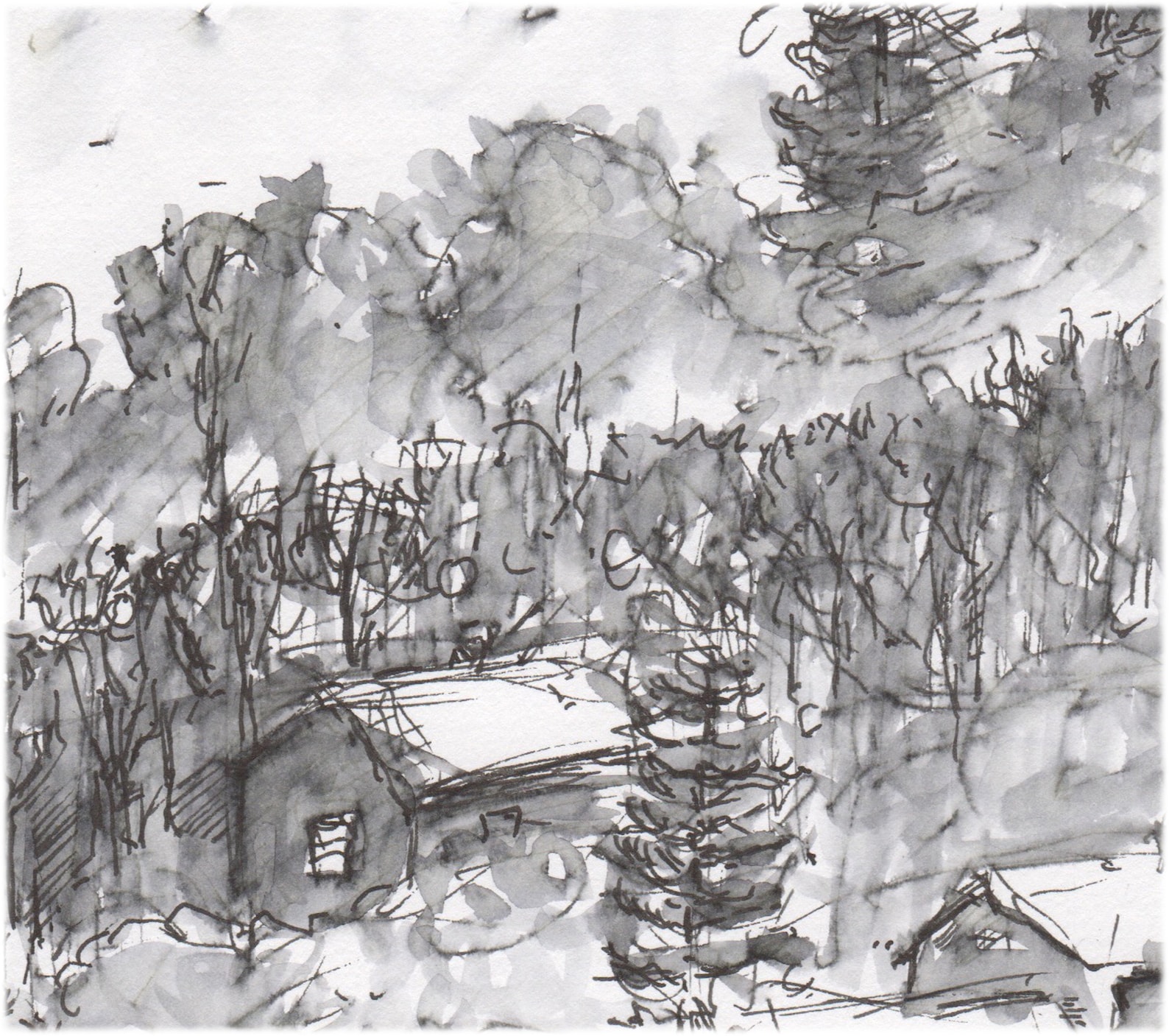 Winter Day Snow Gray Pen and Ink Wash Made Into a Giclee Print of ...