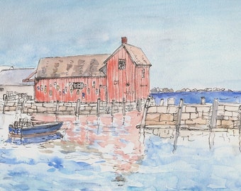 Motif 1 Seascape Watercolor Painting Fishing Shack Painting Watercolor ...